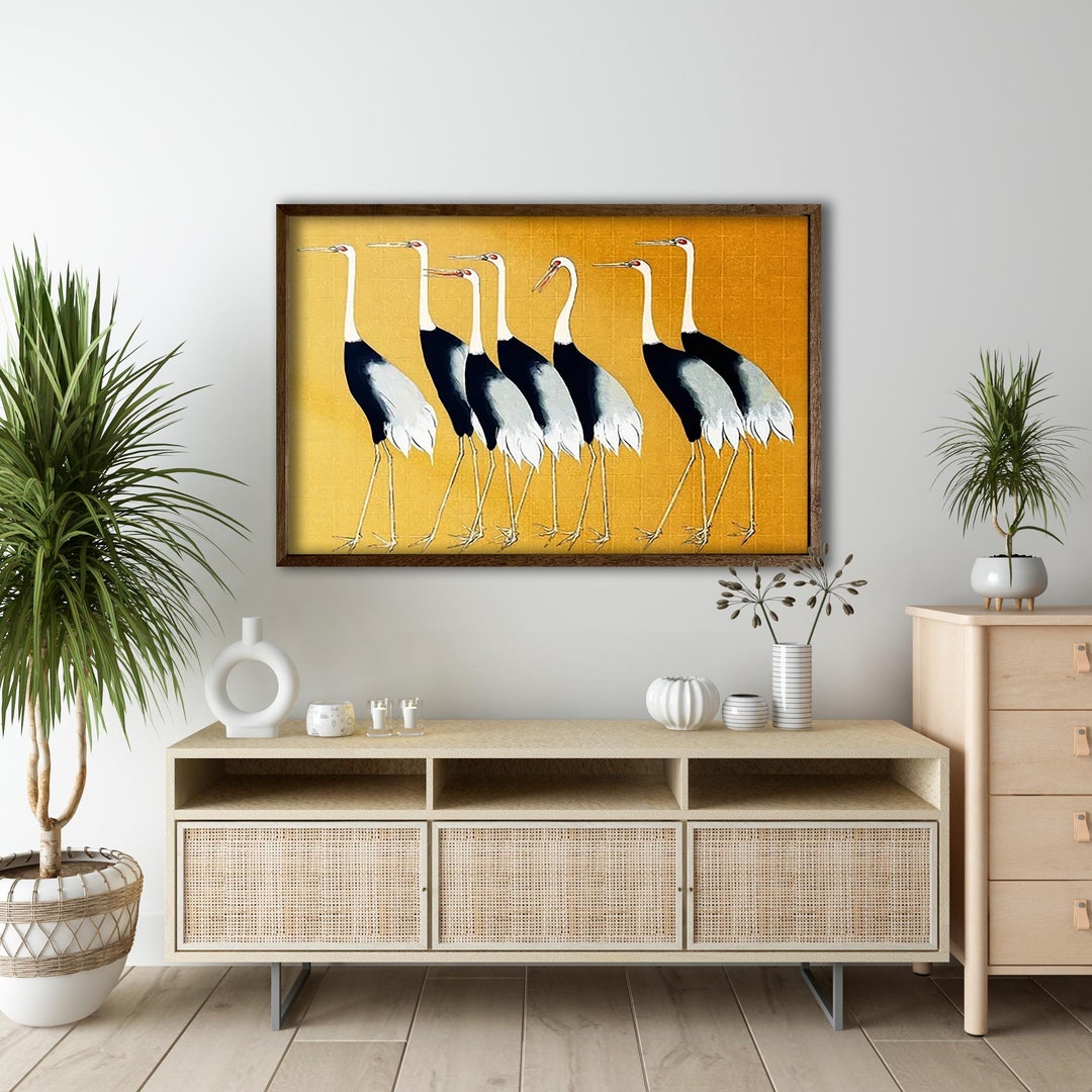 Ogata Korin Japanese Cranes Print, Vintage Japanese Wall Art, Gold ...