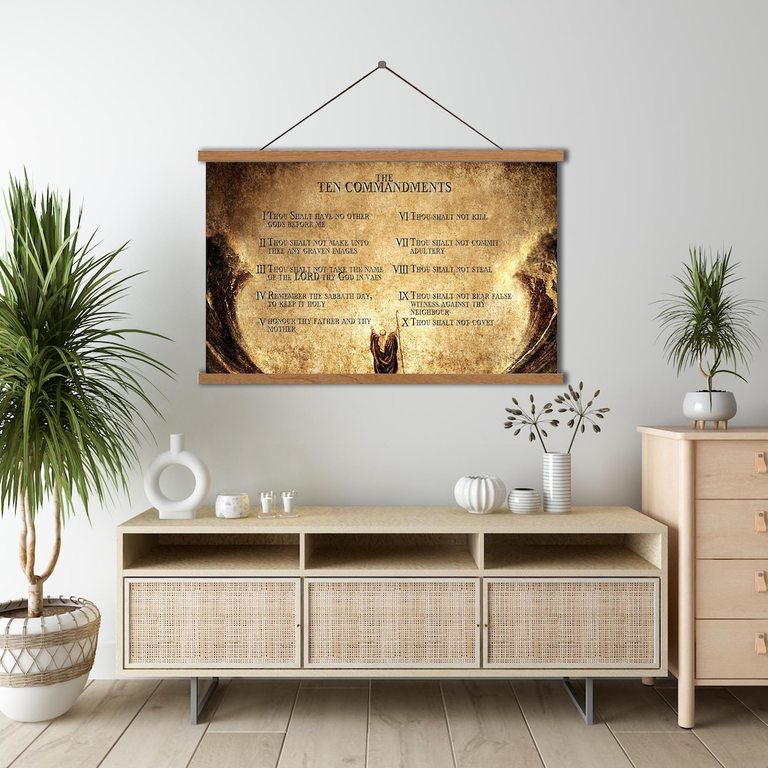 The Ten Commandments,christian Custom Scroll Framed Print Rustic ...