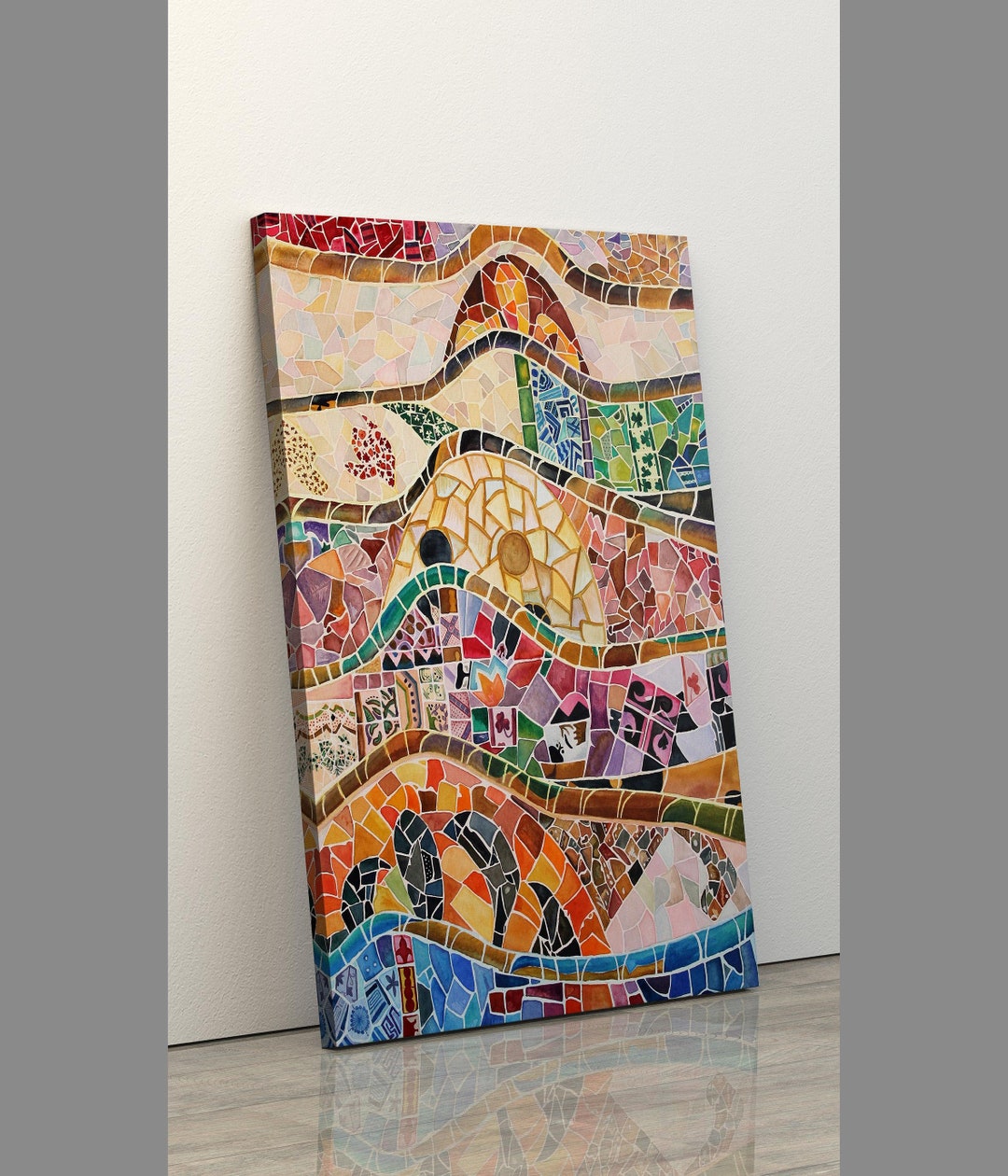 Antoni Gaudí Mosaic Canvas Wall Art, Iconic Abstract Artwork, Vibrant ...
