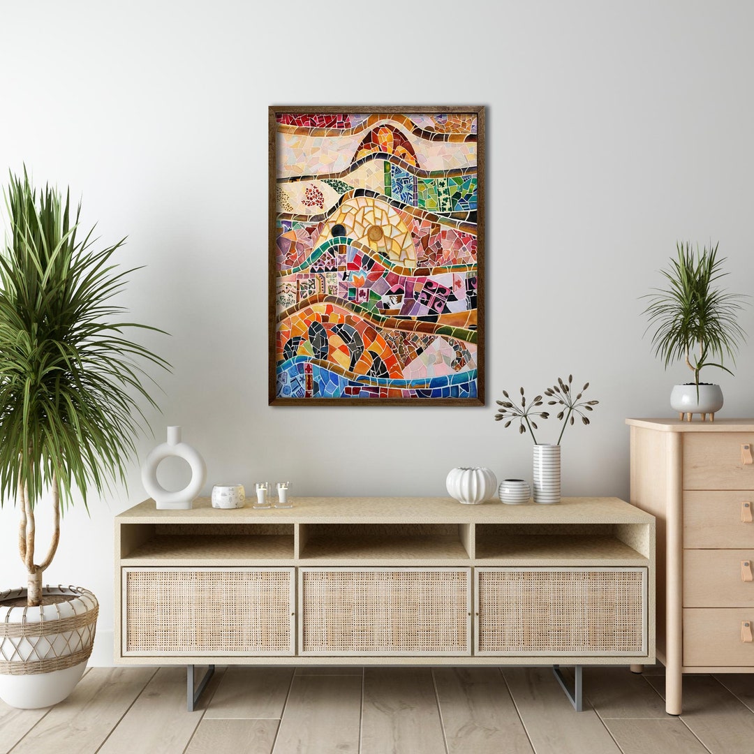 Framed Mosaic Canvas Antoni Gaudi, Abstract Print, Abstract Canvas Art ...