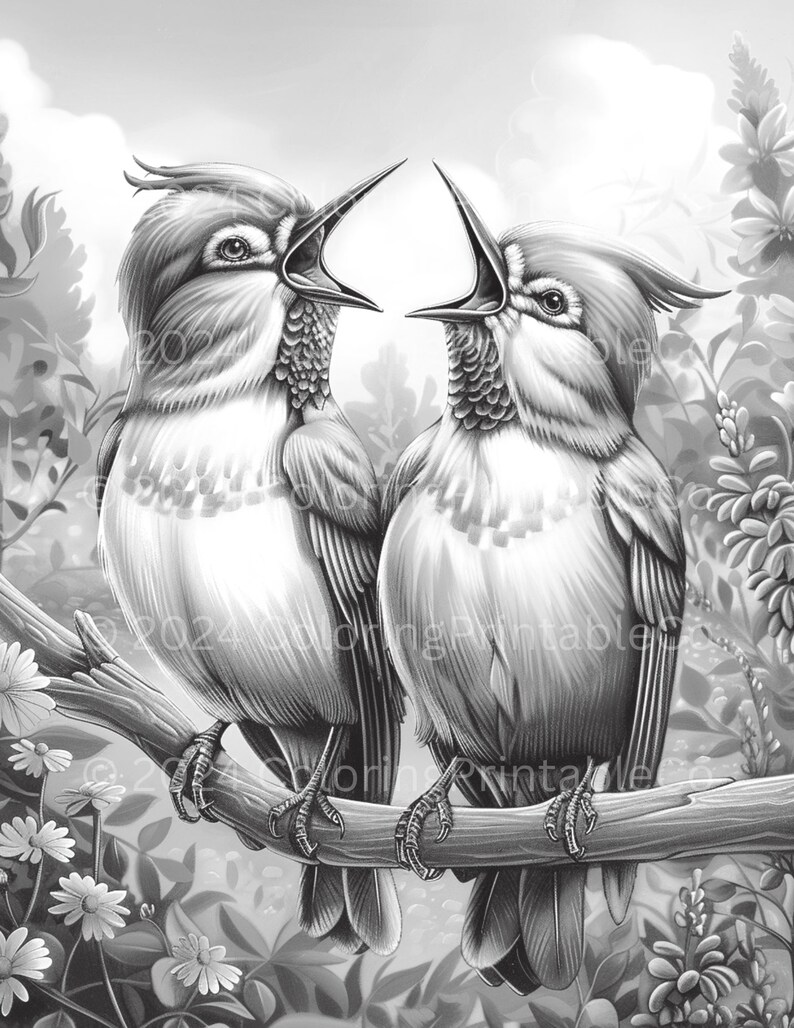 Winged Animals Grayscale Coloring Pages for Adults Birds, Dragonfly ...