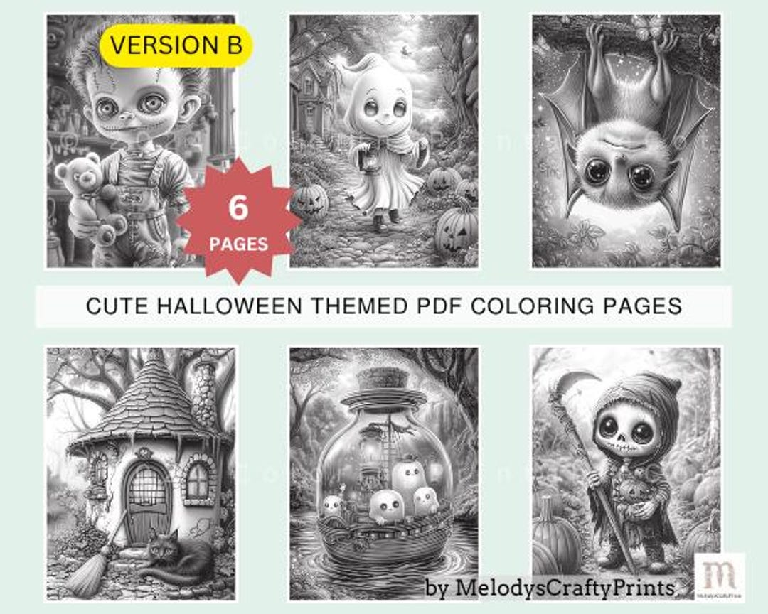 Cute Halloween Coloring Pages for Adults Grayscale Printables Witch ...