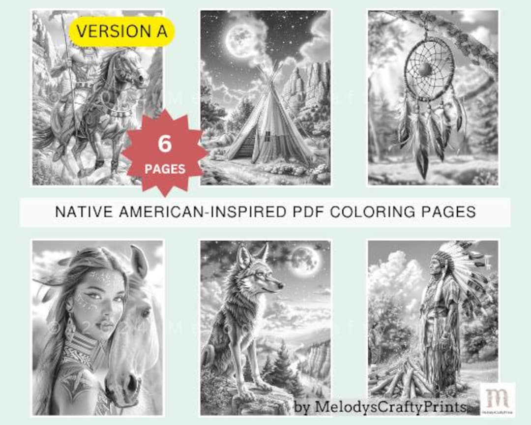 Native American Coloring Pages for Adults: Dreamcatchers, Wildlife (PDF ...