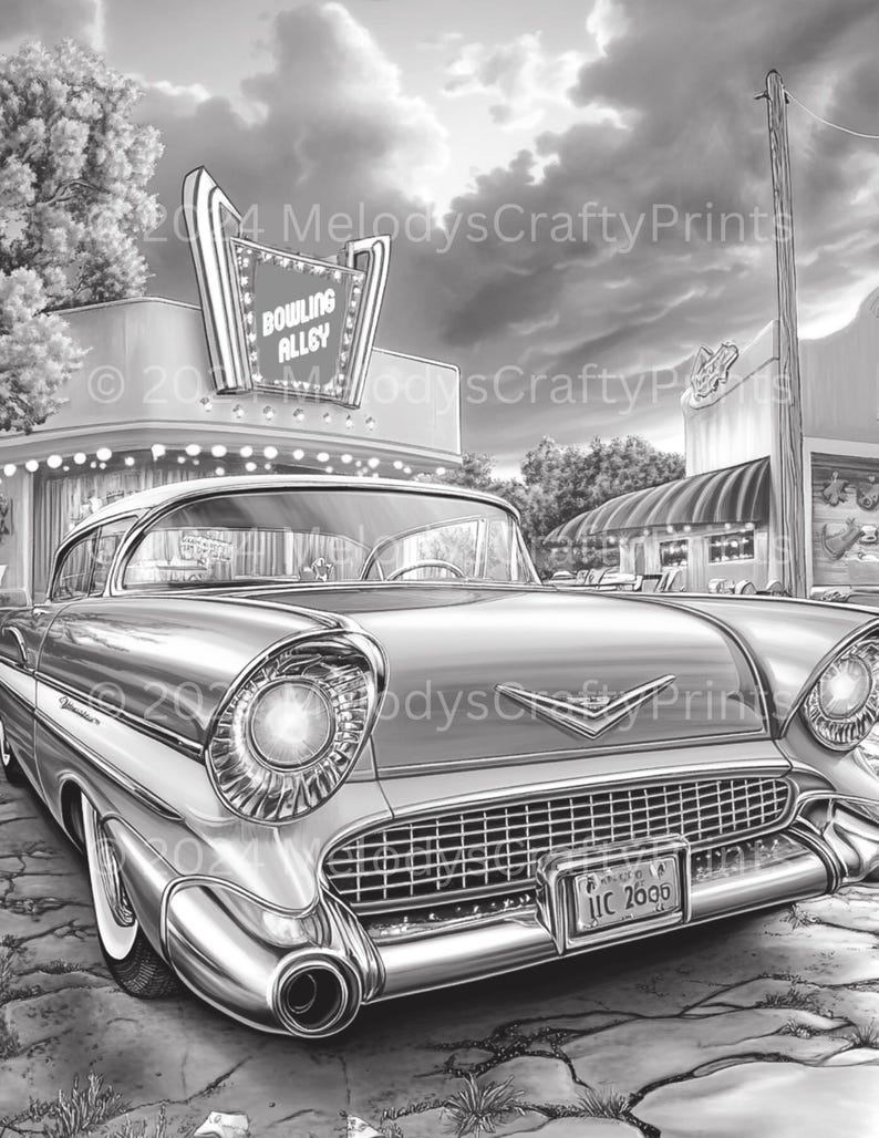 1950s-60s Retro Coloring Pages: Classic Cars & Fashion (set of 6, PDF ...