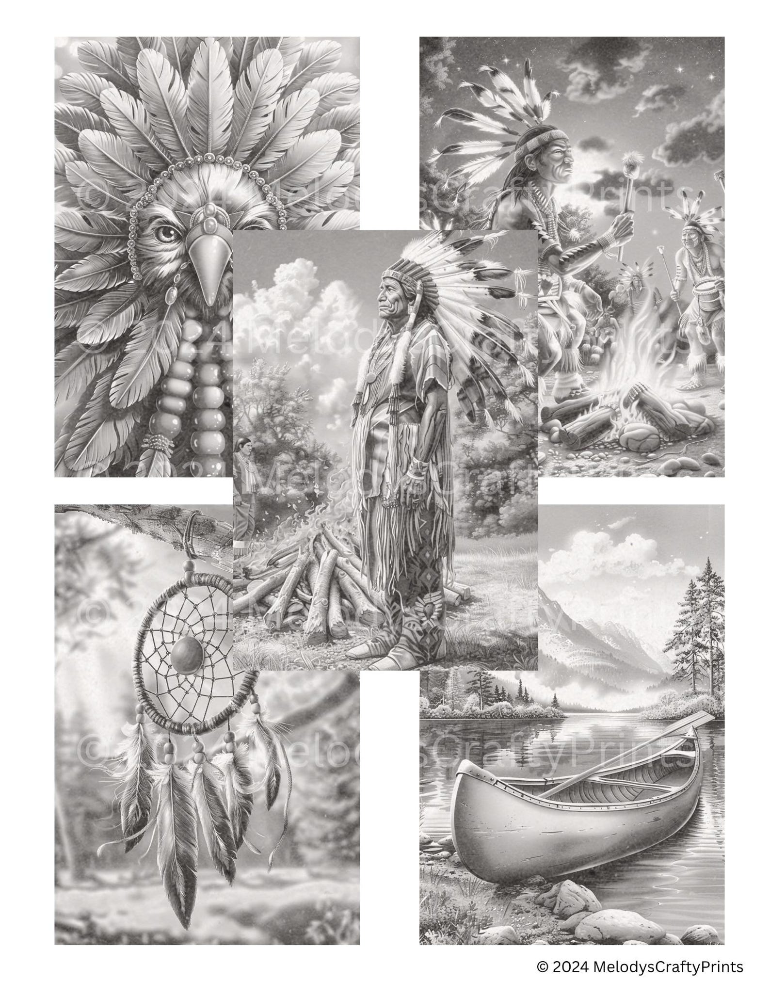 Native American Coloring Pages: Dream Catcher, Wolf, Feather Designs ...