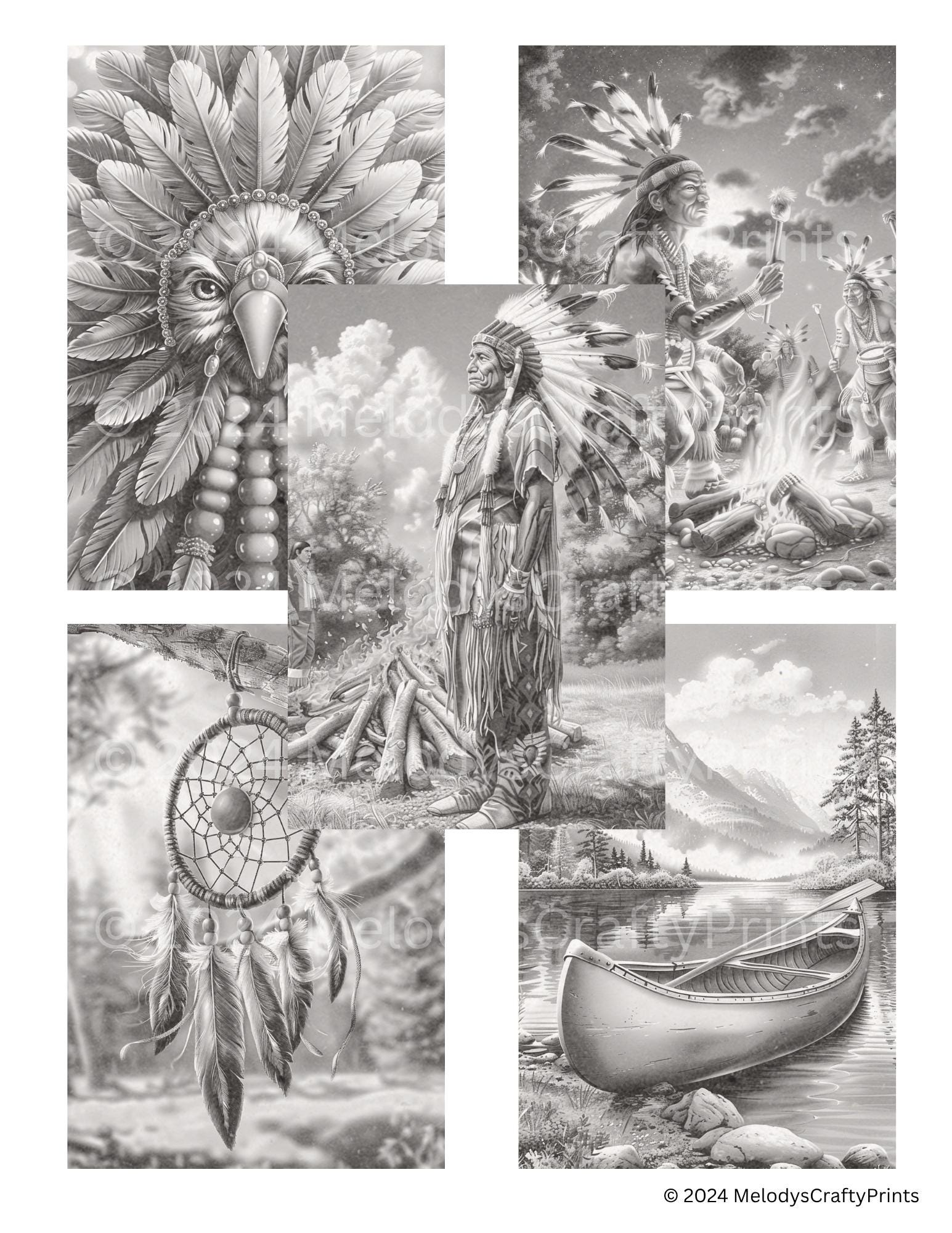 Native American Coloring Pages: Dream Catcher, Wolf, Feather Designs ...