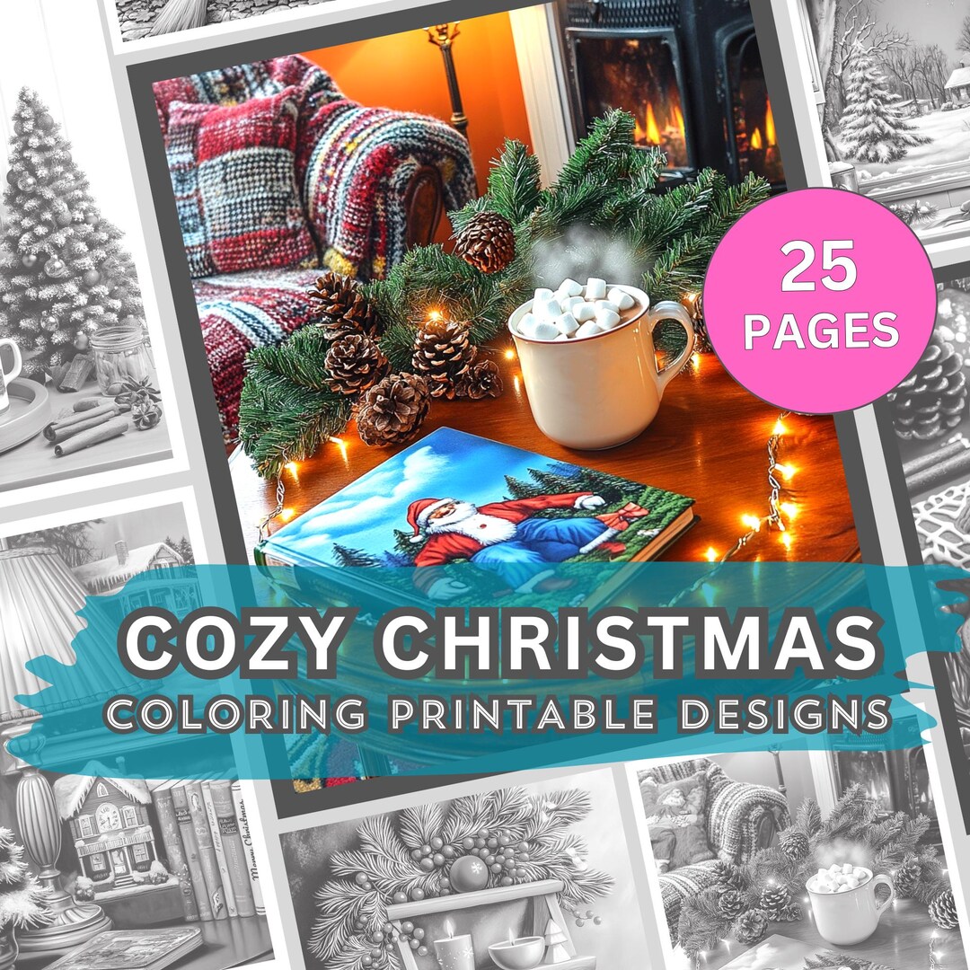 Christmas Coloring Pages for Adults: Grayscale Winter Holiday (PDF ...