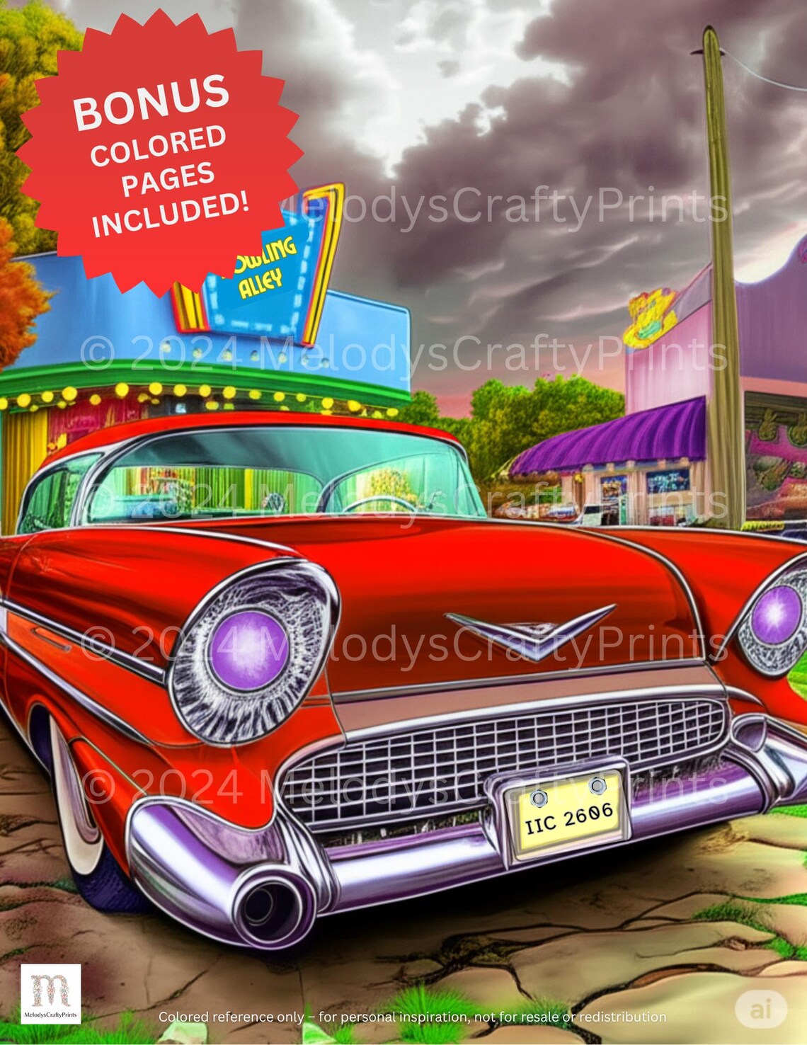 1950s-60s Retro Coloring Pages: Classic Cars & Fashion (set of 6, PDF ...