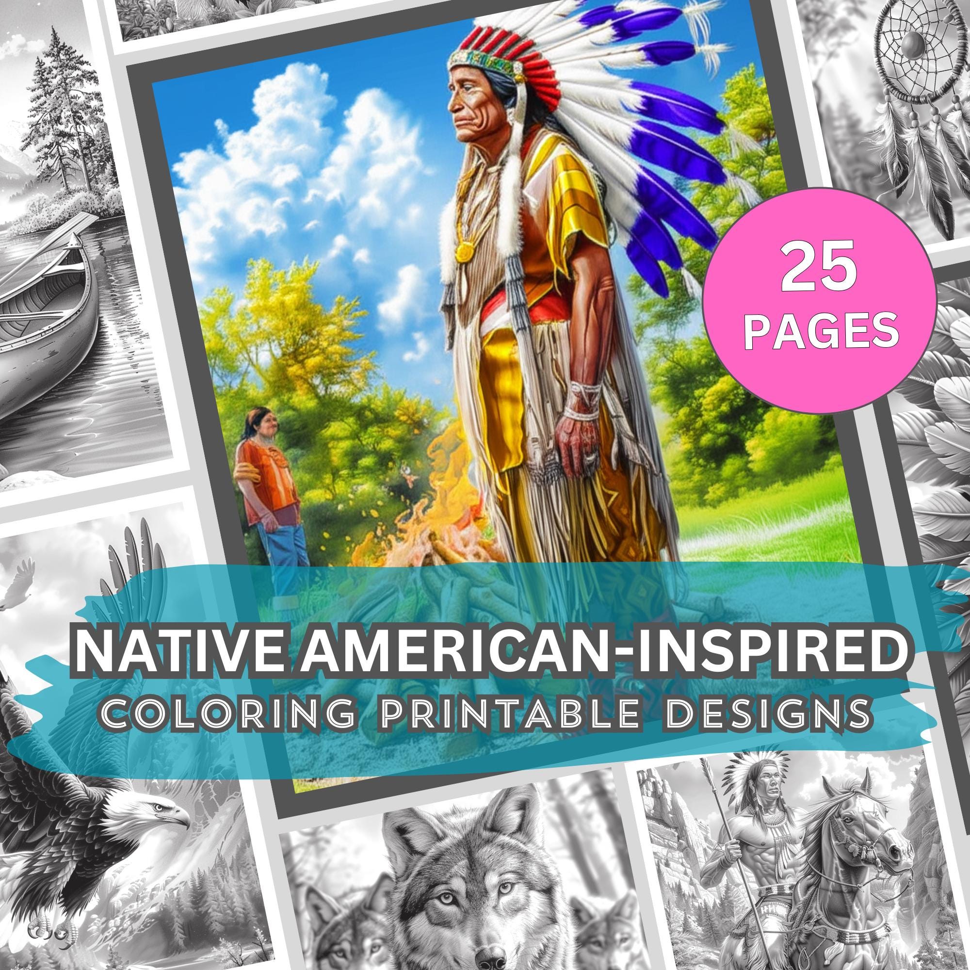 Native American Coloring Pages: Dream Catcher, Wolf, Feather Designs ...