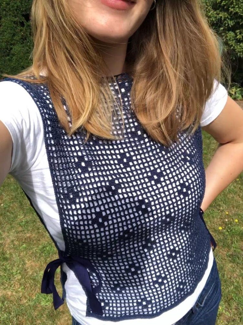 Floral Lace Top Crochet Pattern – Vest – Tie Top – Filet Crochet PDF ...
