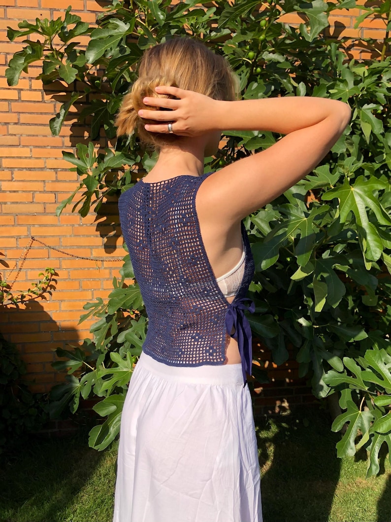 Floral Lace Top Crochet Pattern – Vest – Tie Top – Filet Crochet PDF ...