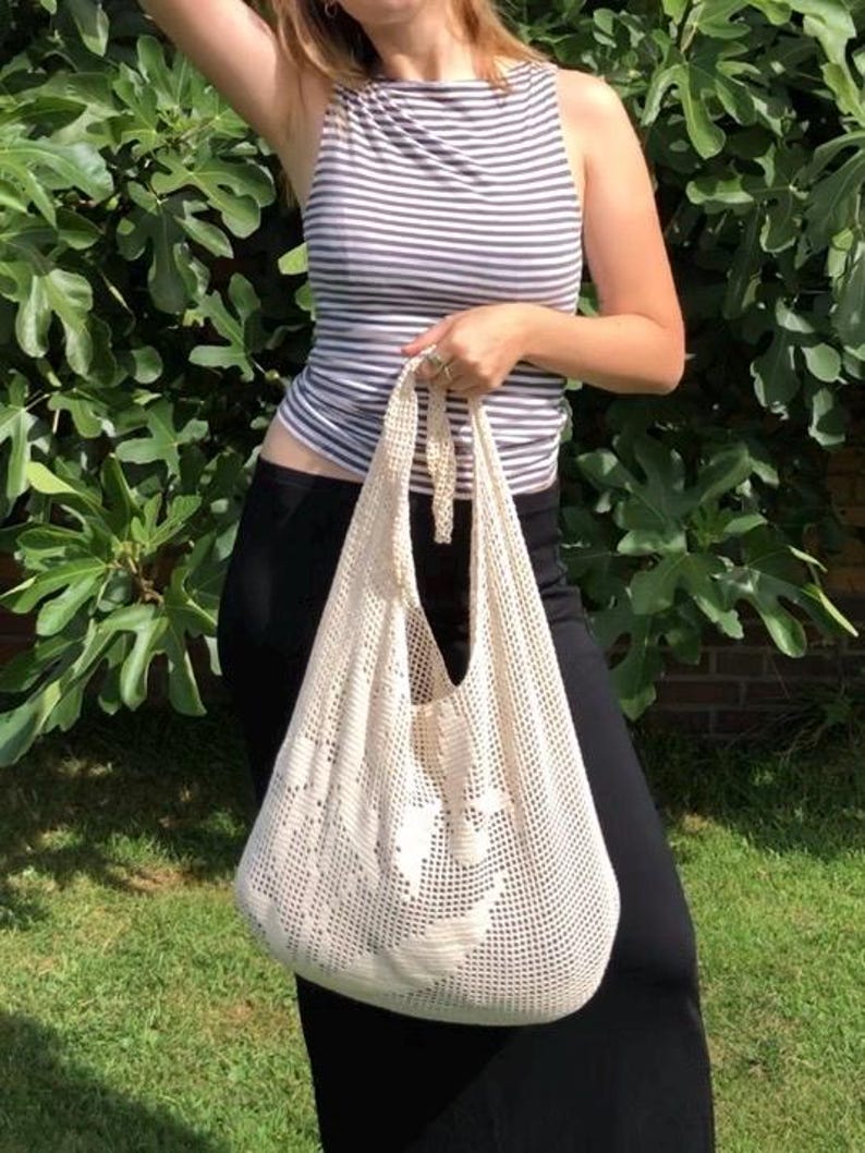 Floral Lace Bag Crochet Pattern – Large Filet Crochet Bag – Filet ...