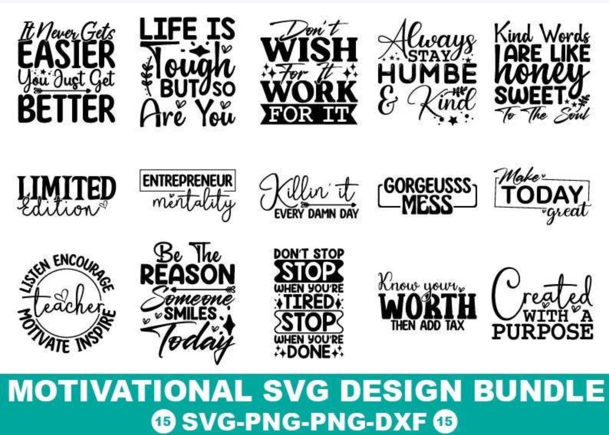 Motivational SVG Files Pack 15 Inspirational Designs for Home Decor ...