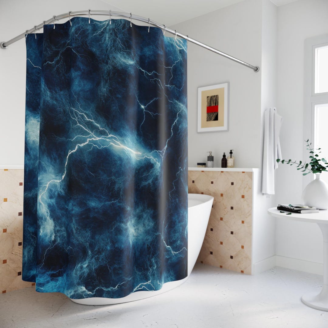 Electric Storm Shower Curtain, Modern Bathroom Decor, Lightning Design ...