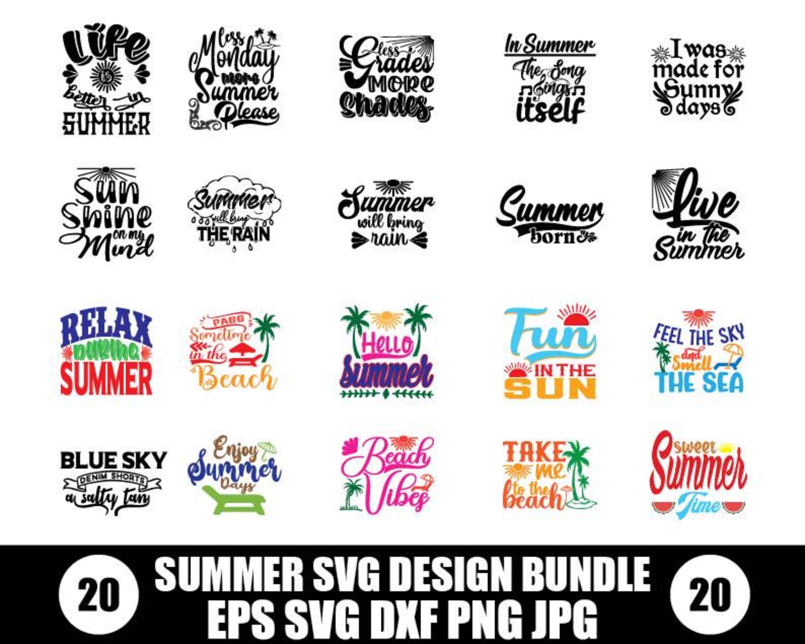 20 Summer Bundle SVG Designs , Summertime Bundle, Summer Cut Files ...