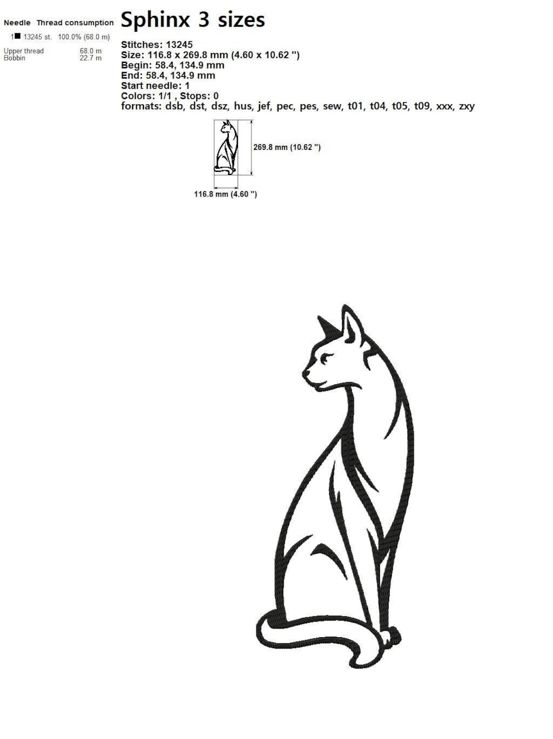 Sphynx Cat Embroidery Design, Hairless Pet Outline (instant Download ...
