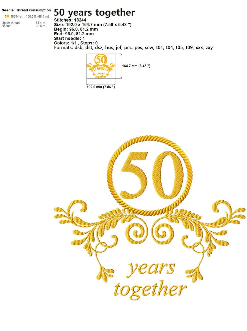 50 Years Together Machine Embroidery Design, Cheers to 50 Years ...
