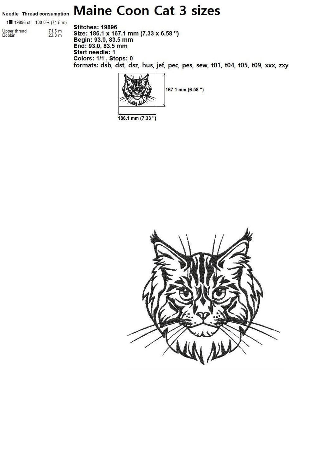 Maine Coon Cat Face Embroidery Design, 3 Sizes (digital Download) - Etsy