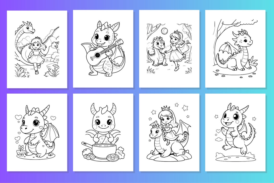Kawaii Girls and Dragons! 50 Coloring Pages Featuring Cute Characters ...