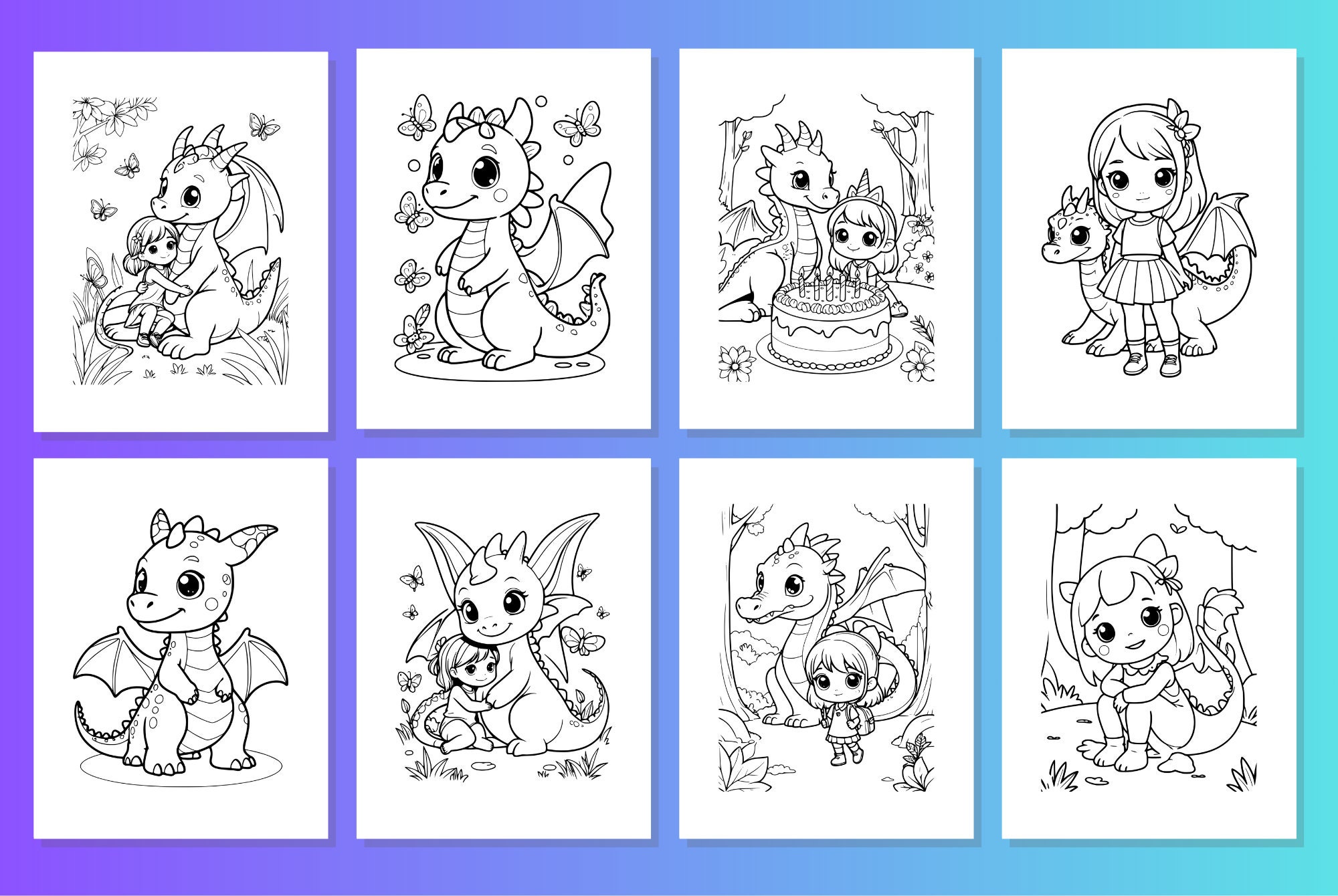 Kawaii Girls and Dragons! 50 Coloring Pages Featuring Cute Characters ...