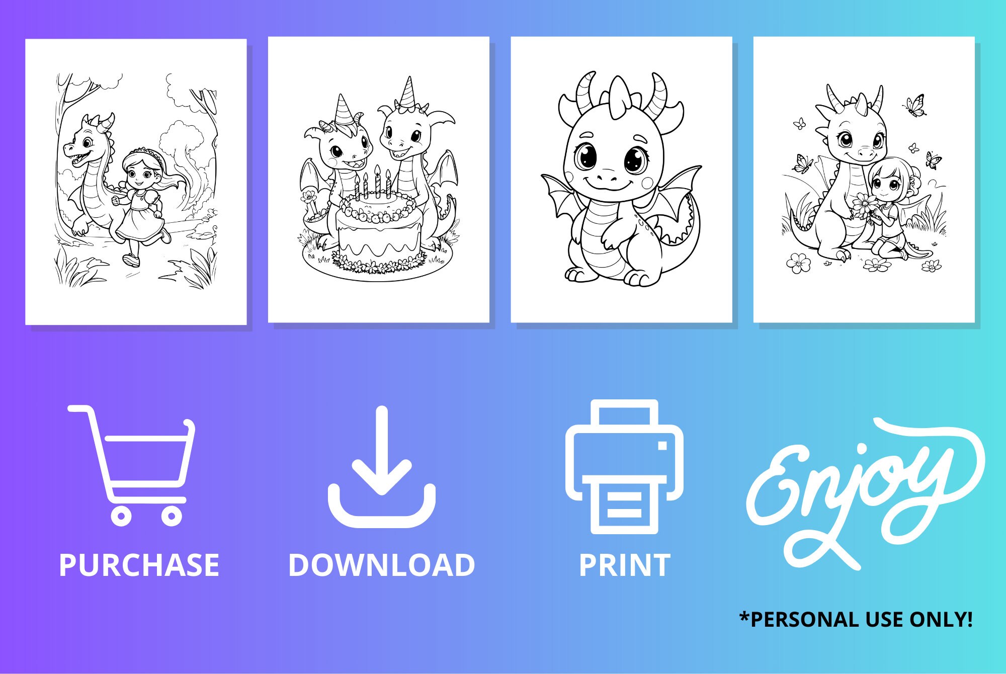 Kawaii Girls and Dragons! 50 Coloring Pages Featuring Cute Characters ...