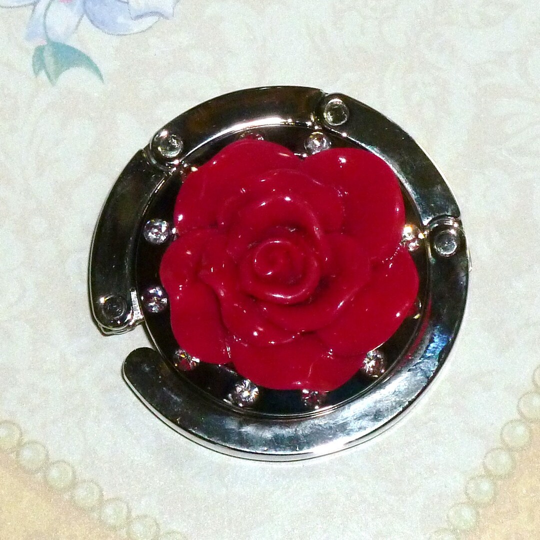 Resin Rose Flower Folding Purse Bag Hanger Holder Hook - Etsy
