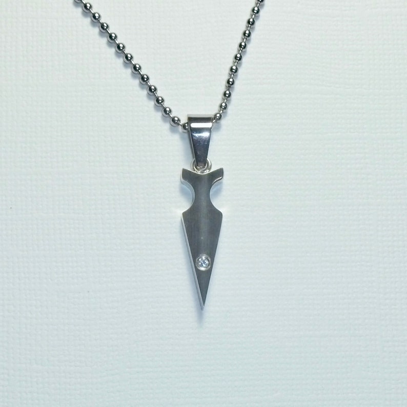 Stainless Steel Arrowhead With Crystal Inlay Pendant Necklace - Etsy