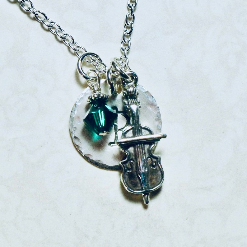 Cello Hand Stamped Sterling Silver Initial Birthstone Charm Necklace ...