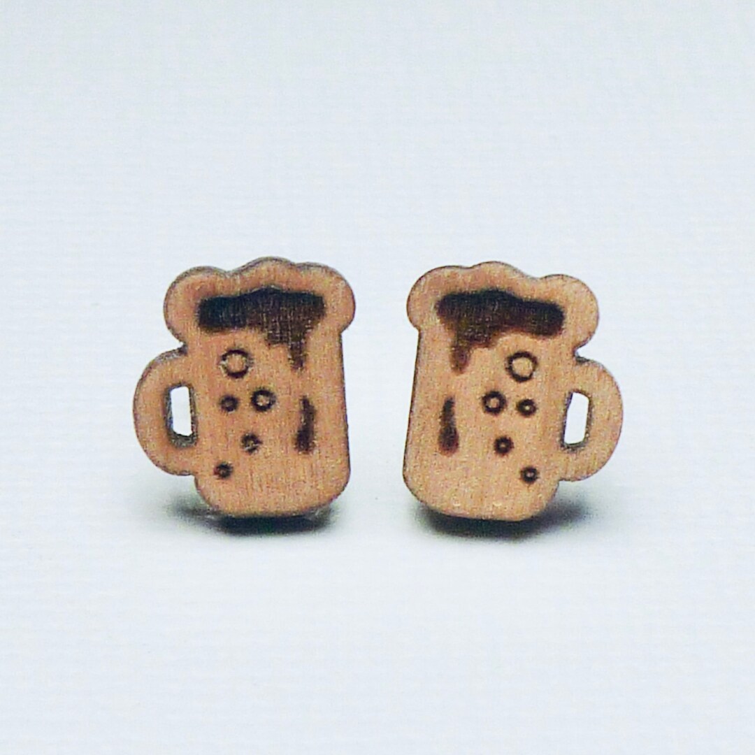 Beer Mug Stud Earrings - Natural Laser Cut Wood Studs - Brewery Lover ...