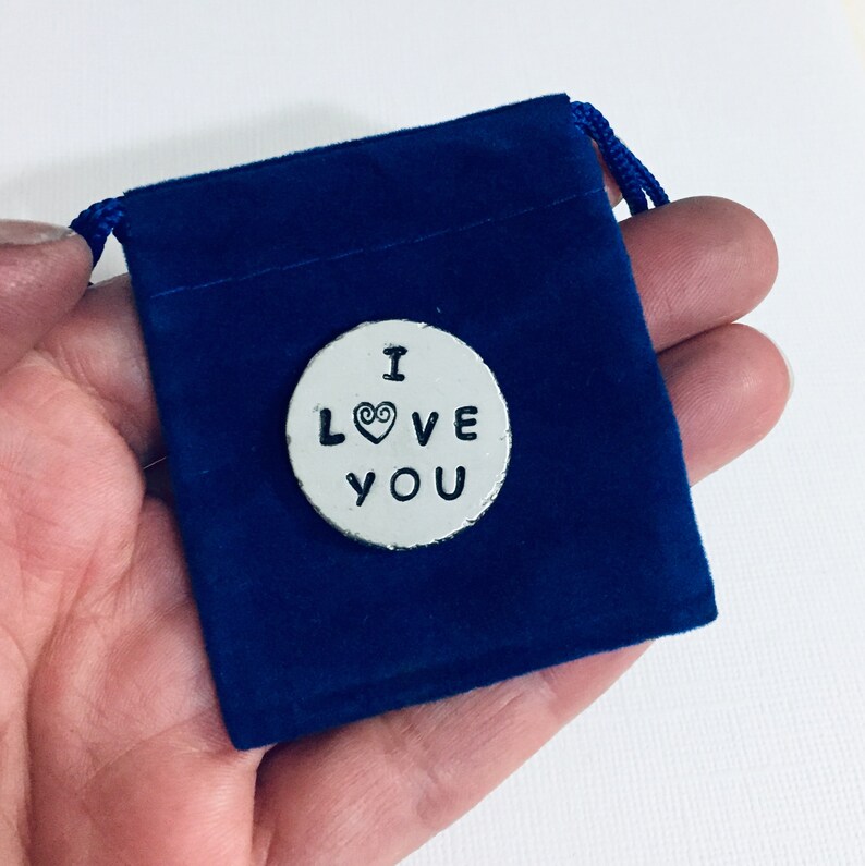 I Love You Pocket Token Keepsake- Hand Stamped Personalized Pewter Coin ...