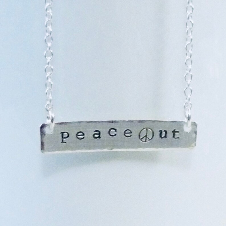 Peace Out Sign Hand Stamped Sterling Silver Bar Necklace Hand - Etsy