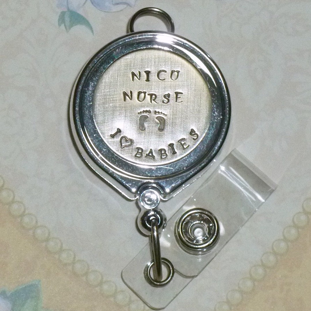 NICU Nurse Gift - I Love Babies Hand Stamped ID Badge Reel Holder ...