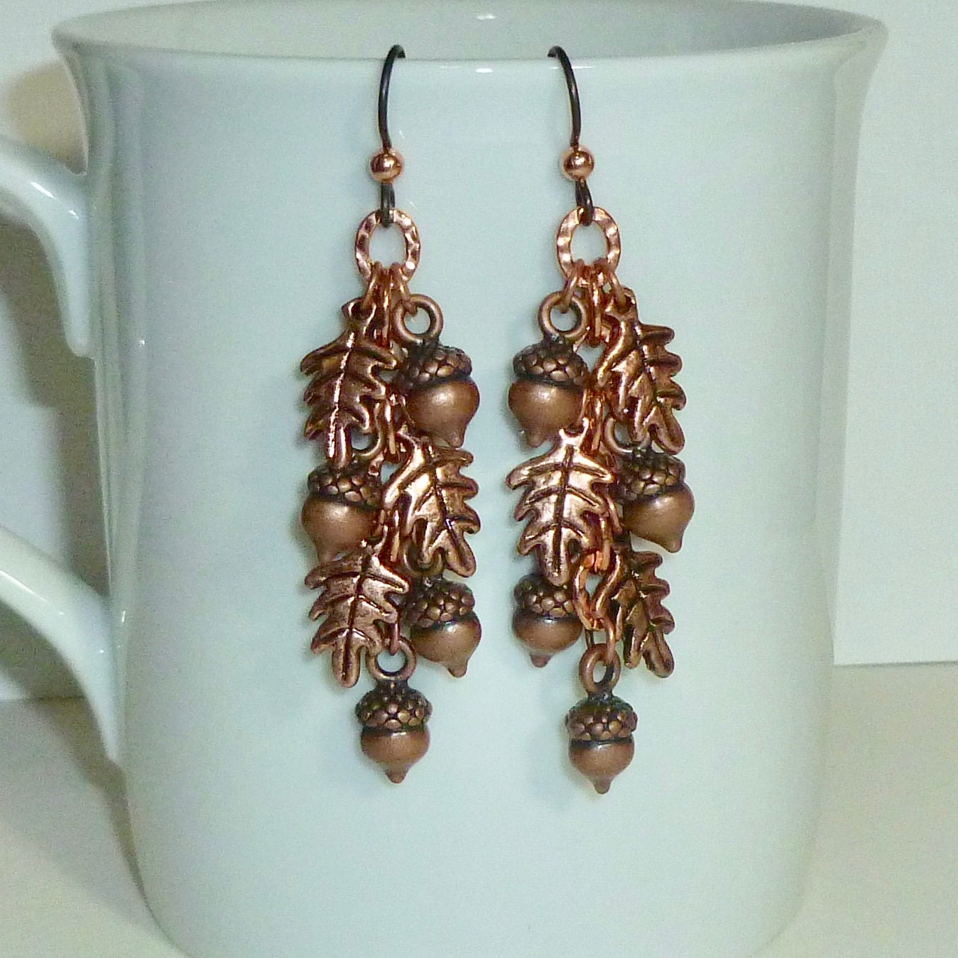 Cascading Copper Acorn and Oak Leaf Dangle Earrings Autumn | Etsy