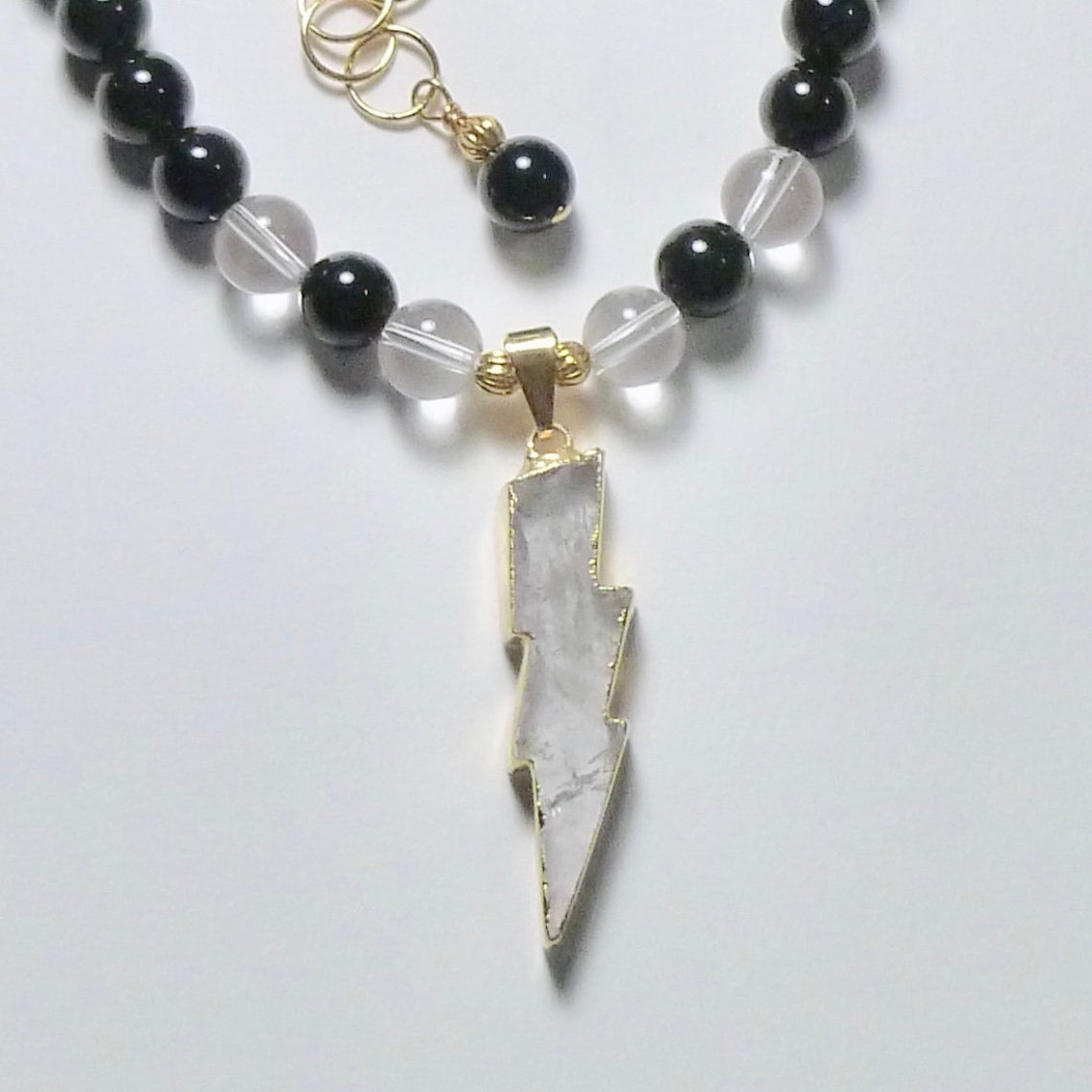 Black Onyx and Crystal Quartz Beaded Lightning Thunder Bolt - Etsy