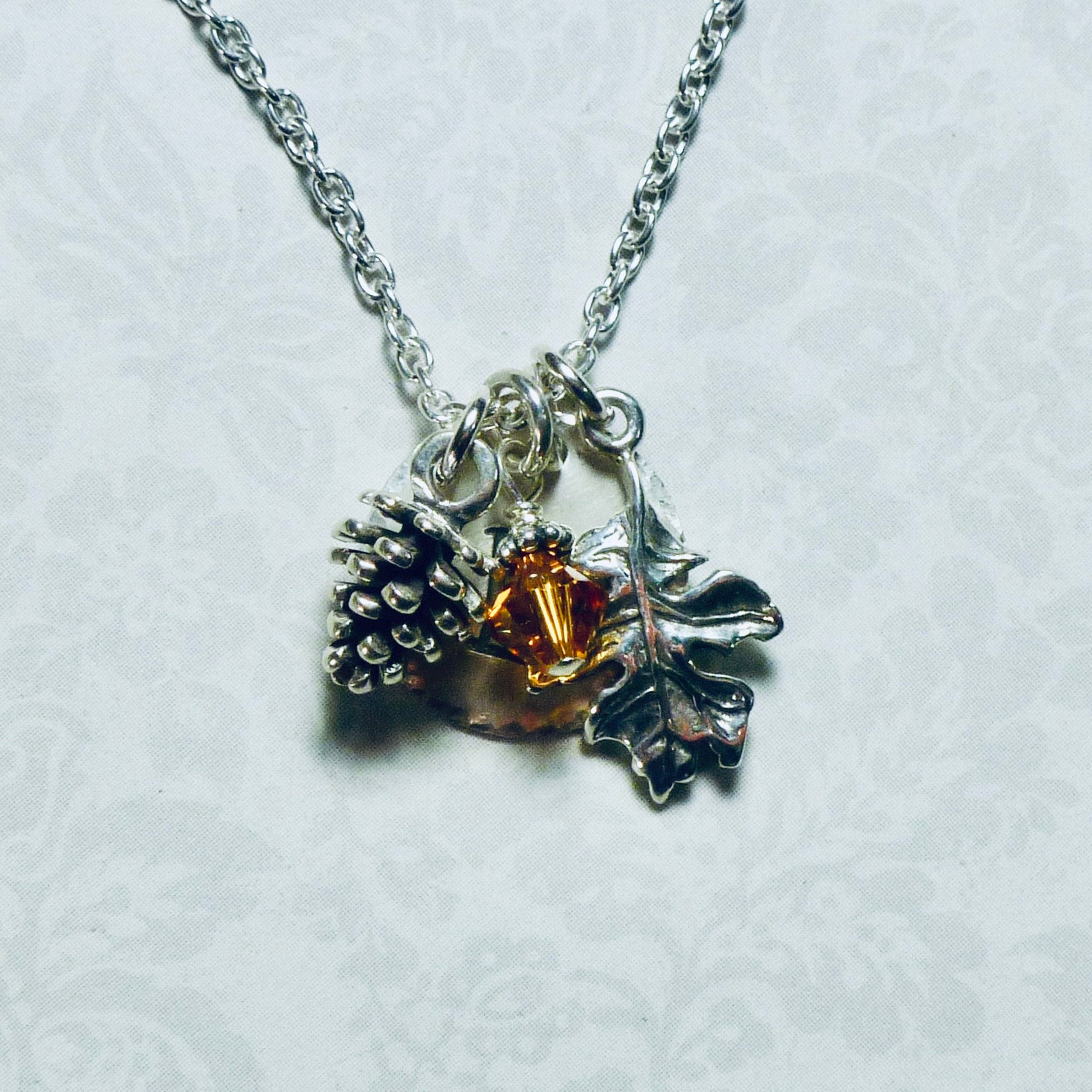 Pine Cone and Oak Leaf Hand Stamped Sterling Silver Initial Charm ...