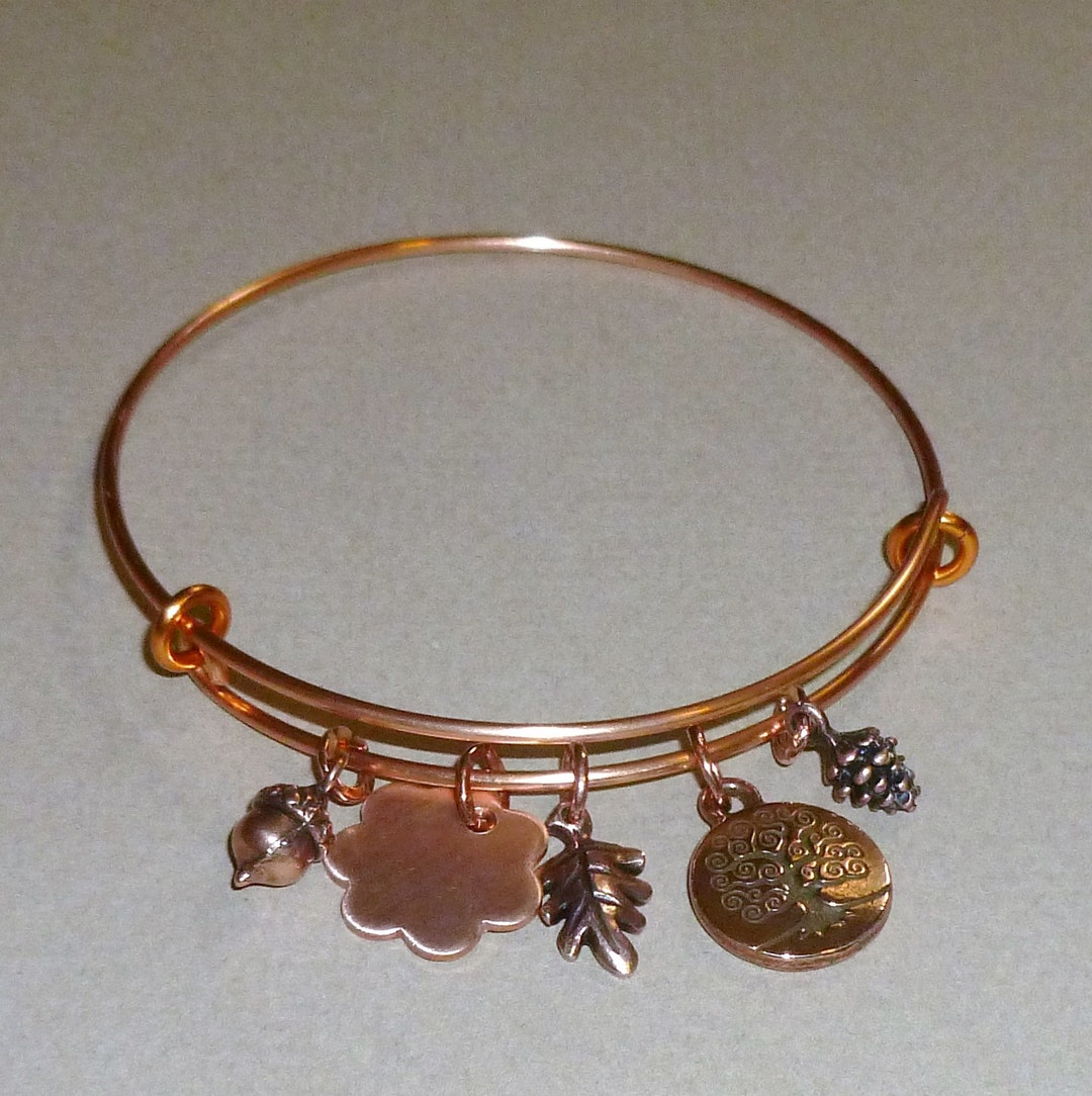 Personalized Autumn Bangle Bracelet Adjustable Acorn Oak - Etsy