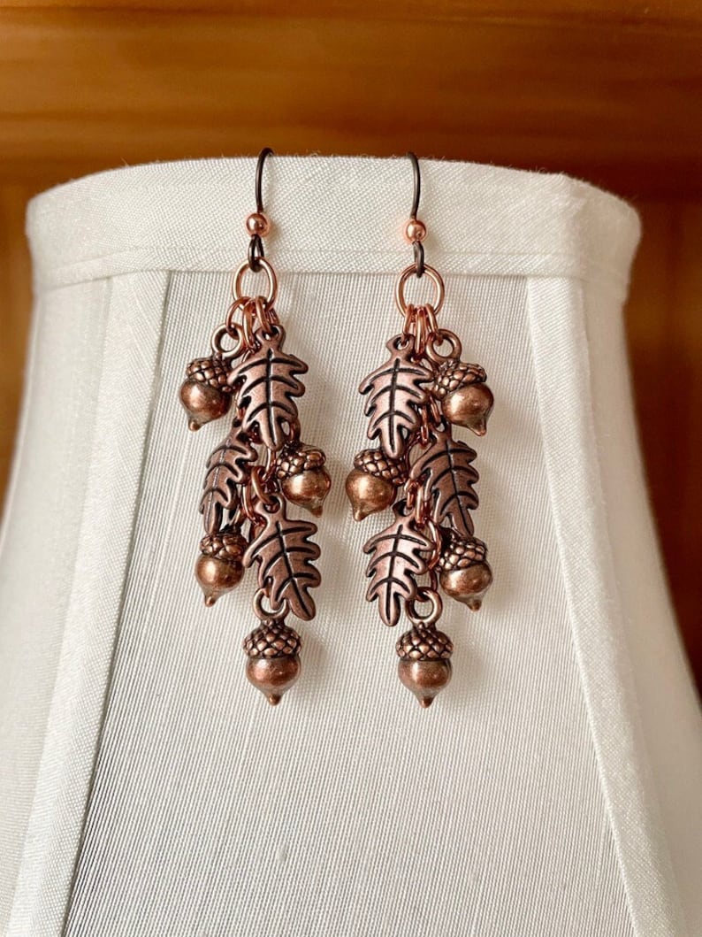 Cascading Copper Acorn and Oak Leaf Dangle Earrings Autumn - Etsy