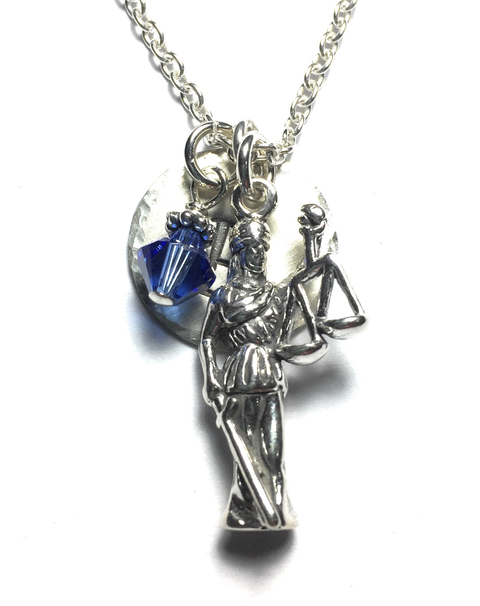 Lady Justice Hand Stamped Sterling Silver Initial Birthstone Charm ...