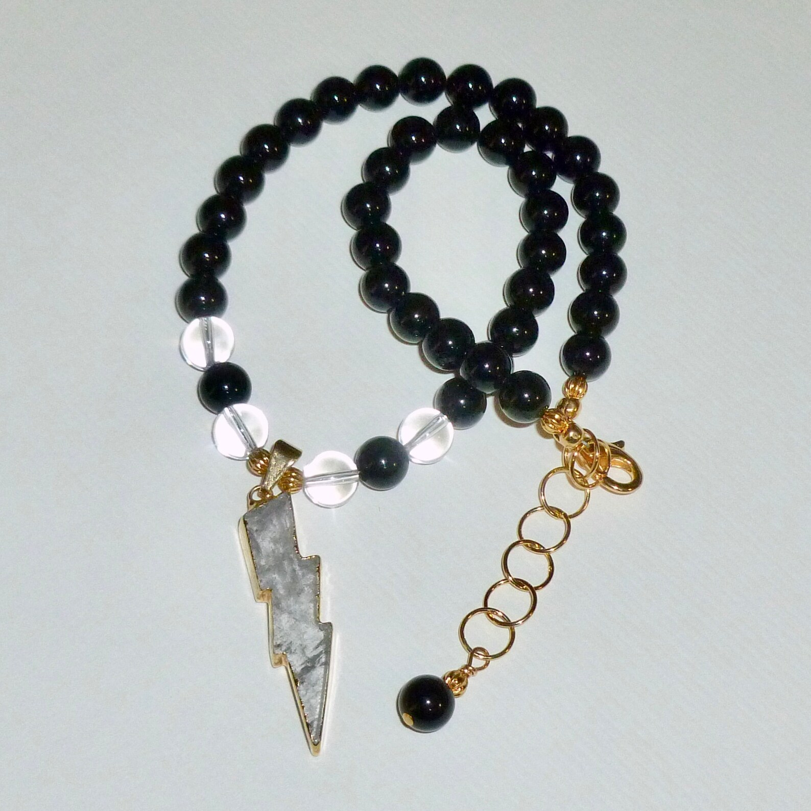 Black Onyx and Crystal Quartz Beaded Lightning Thunder Bolt - Etsy