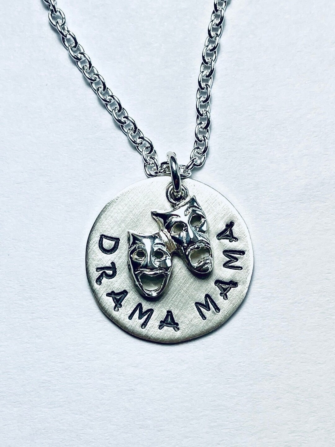 Drama Mama Comedy Tragedy Mask Hand Stamped Sterling Silver Charm ...