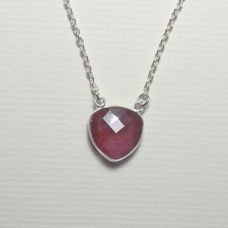 Natural Ruby Trillion Shaped Gemstone Necklace - July Birthstone ...
