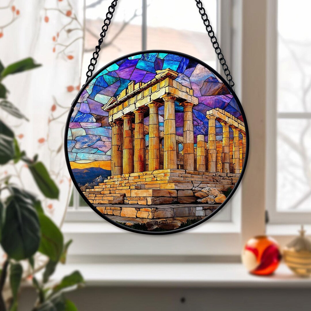 Parthenon Greece Faux Stained Glass, Greece Art Home Decor, Christmas ...