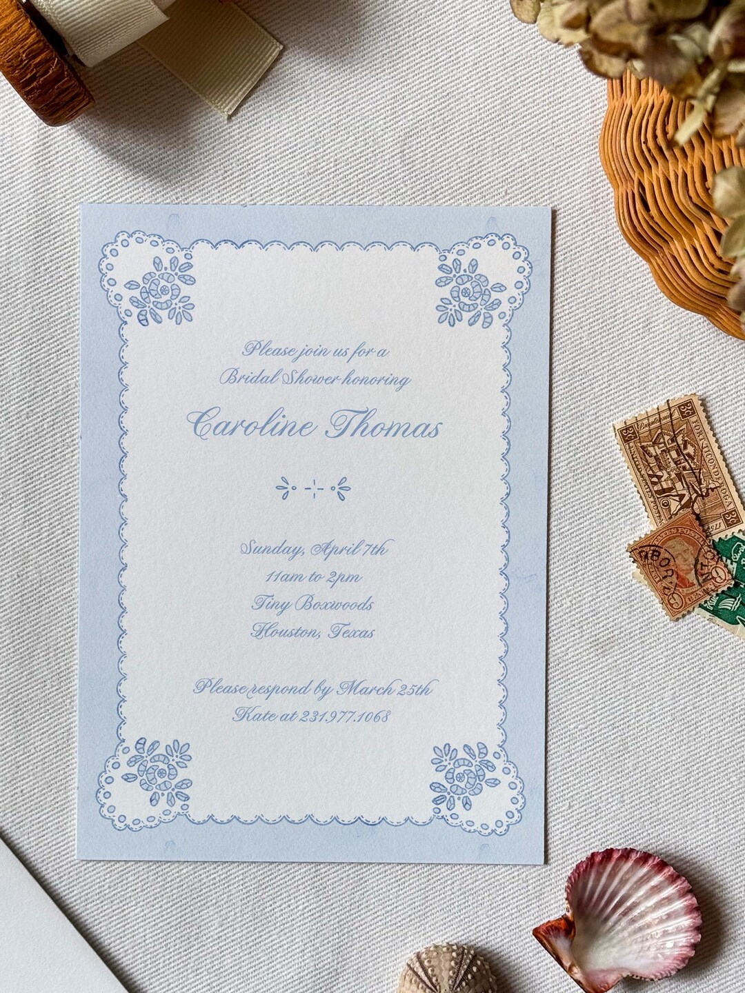 Blue Eyelet Bridal Shower Invitation: Vintage Floral A7 Invite - Etsy
