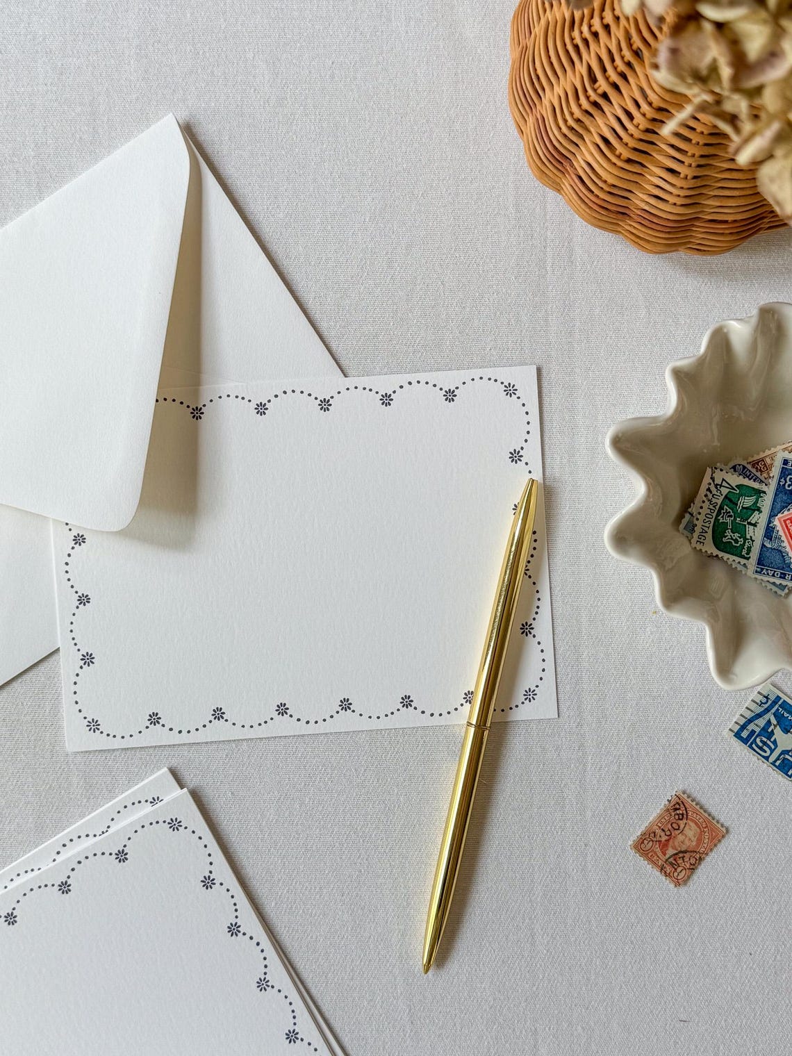 Dottie Stationery Set | 10 Hand-painted Dot Border Cards | A6 Note ...