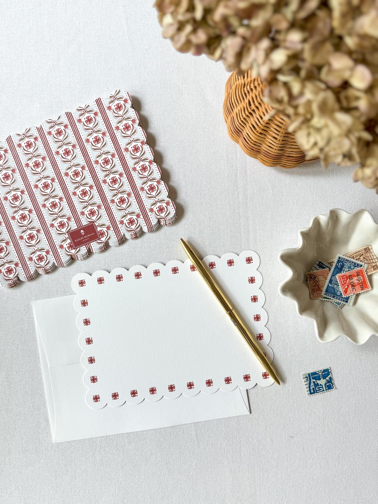 Scalloped Note Cards With Ornamental Border | Hand Painted Stationery ...