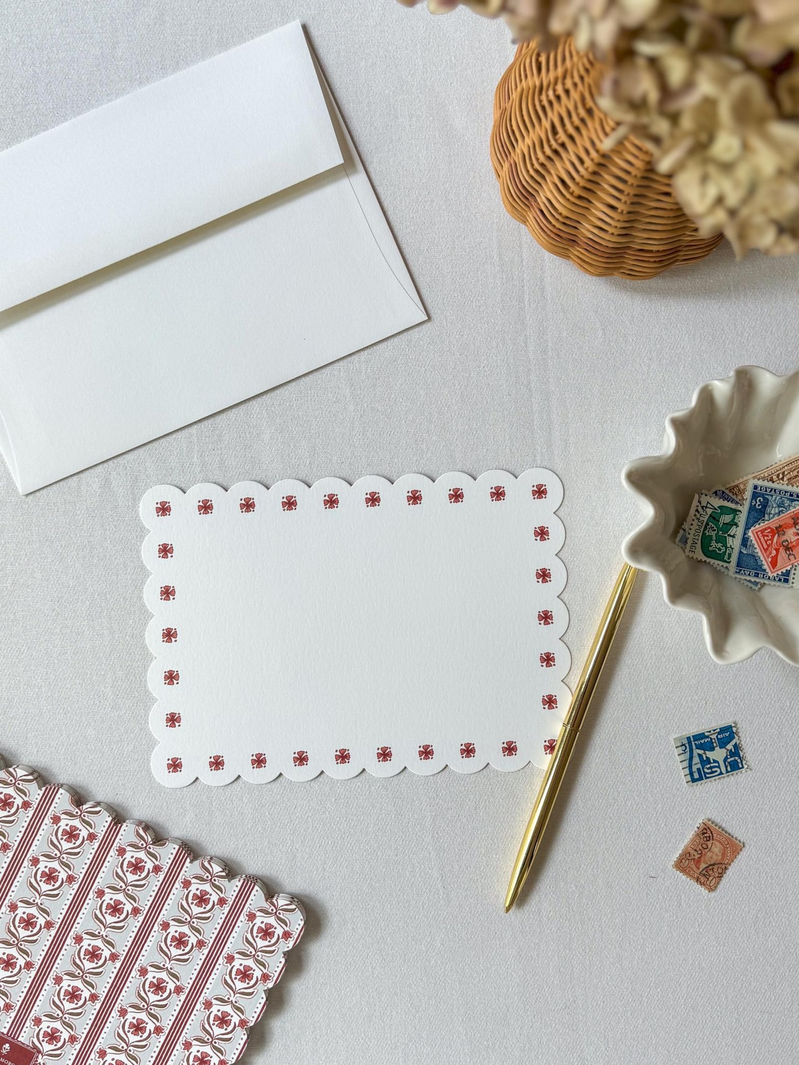 Scalloped Note Cards With Ornamental Border | Hand Painted Stationery ...