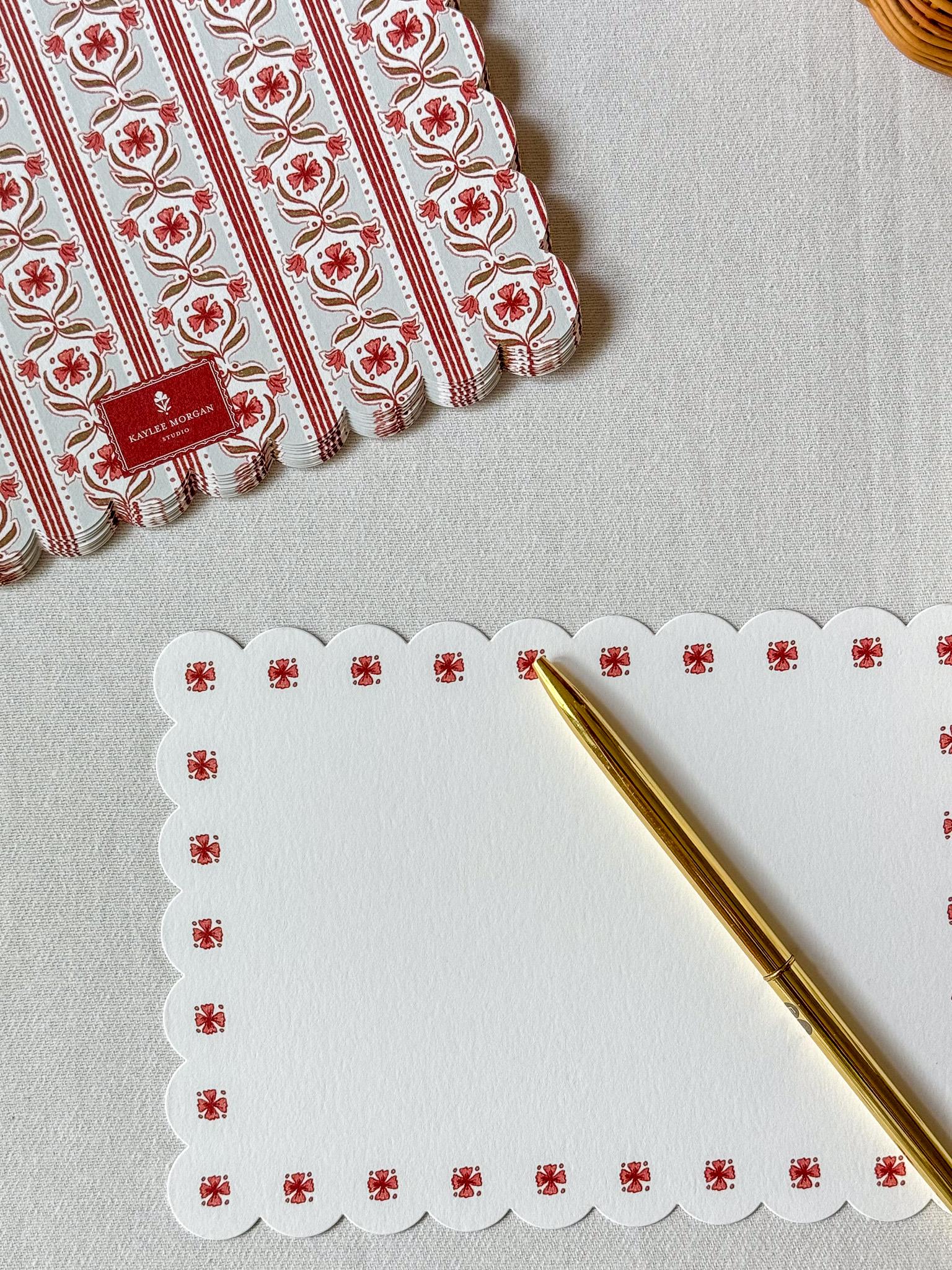 Scalloped Note Cards With Ornamental Border | Hand Painted Stationery ...