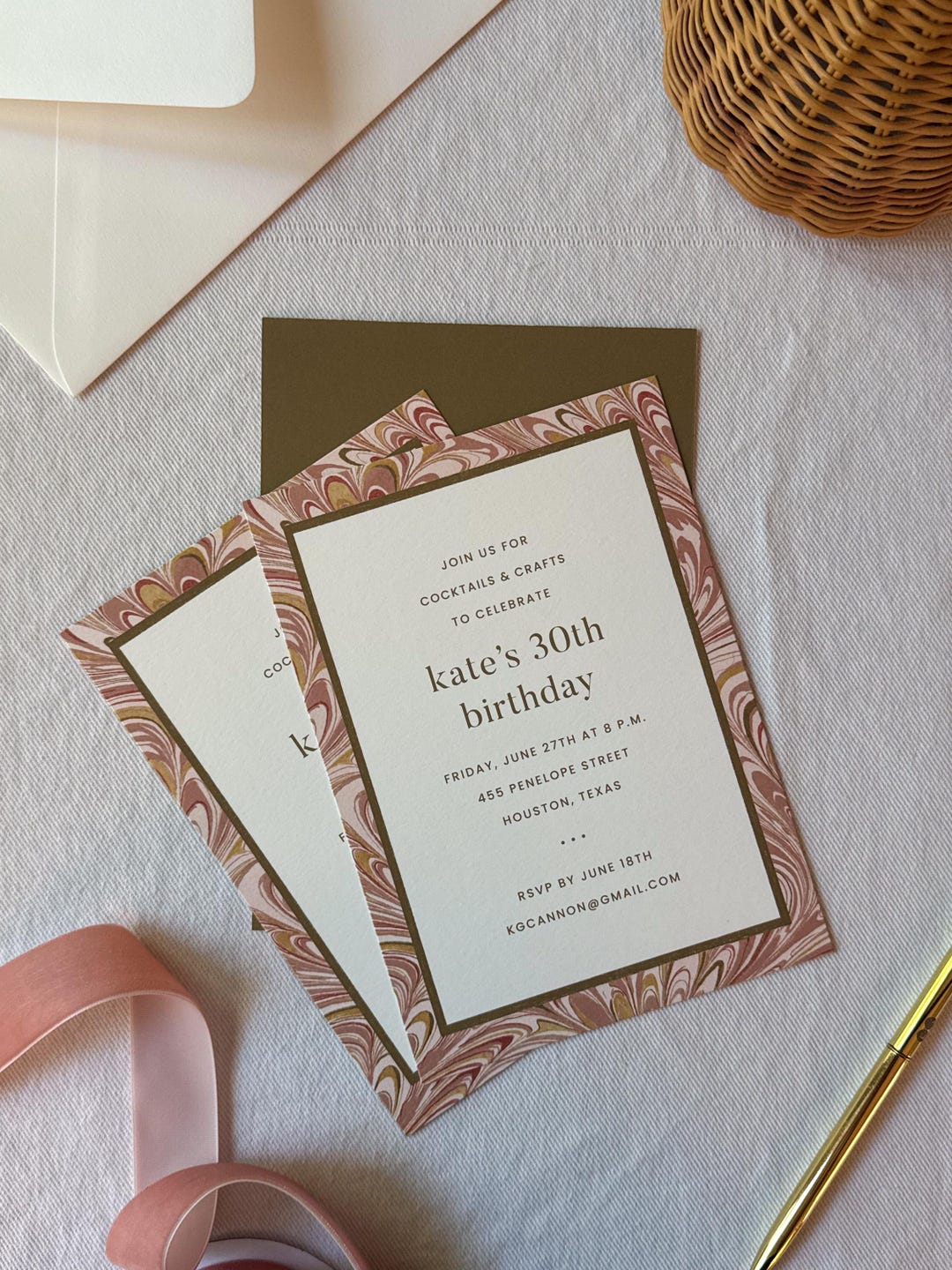 Marbled Party Invitation: Semi-custom A7 Card With Envelopes - Etsy