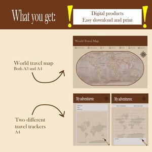Vintage Travel Tracker, World Map, Digital Download and Print, Easy ...