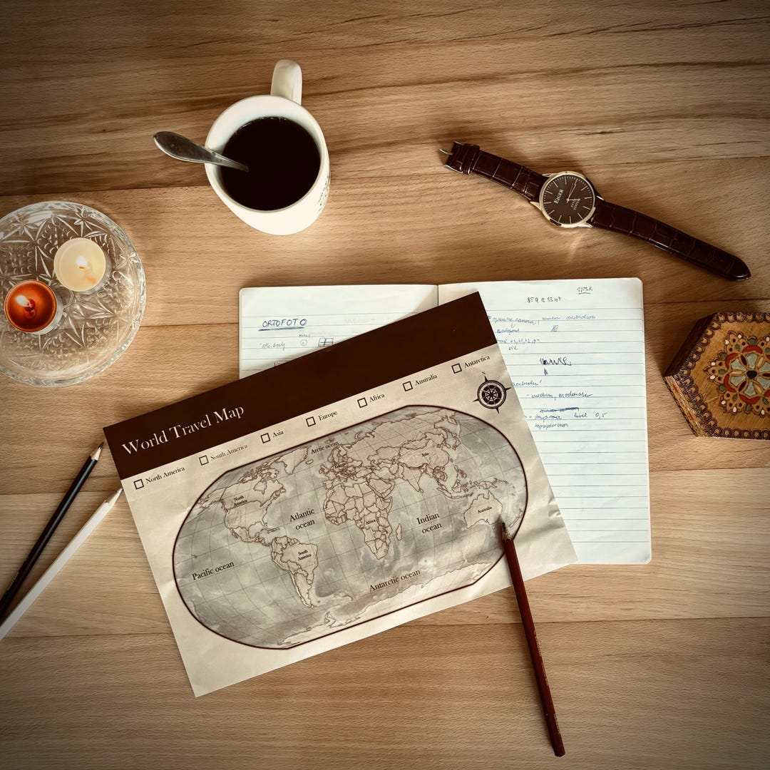 Vintage Travel Tracker, World Map, Digital Download and Print, Easy ...